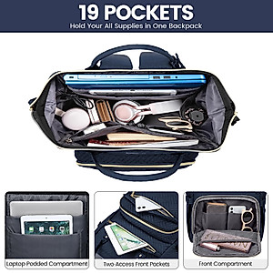 LOVEVOOK Laptop Backpack for Women,15.6 Inch Professional Womens Travel Backpack Purse Computer Laptop Bag Nurse Teacher Backpack,Waterproof Work Bags Carry on Back Pack with USB Port,Dark Blue Plait