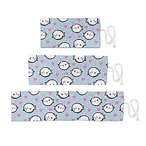 Ambesonne Narwhal Roll Up Pencil Holder, Cartoon Styled Whales with Polka Dots and Hearts Background Doodle Design, Painting Drawing Pencils Case for Artists Students, 36 Loops, Blue Pink