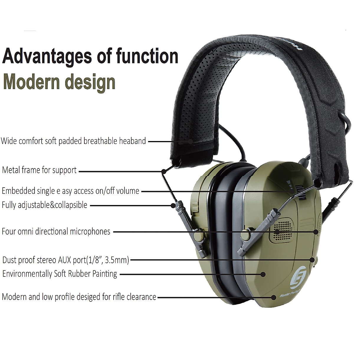 FUYOU 4 Mics Electronic Ear Protection Shooting Hearing Protection Ear Muff Gun Range-Noise Canceling Electronic Earmuff Hunting Sound Amplifier Ear Protector