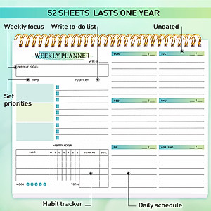 JUBTIC Weekly Planner Notepad with Pen - 52 Undated Weekly Calendar Pad Desk Planner Weekly To Do List Notepad Planning Pad Academic Planner Notebook Habit Tracker Journal Teacher Planner Organize Schedule Goals for Personal Life and Work -7" x 10"