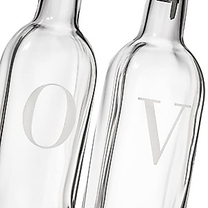 GREENOLIVE Professional Glass Oil and Vinegar Dispenser Set - Olive Oil Bottle with Pourer Caps, Ideal for Kitchen Use - Oil Dispenser Bottle Set (O & V Letters)