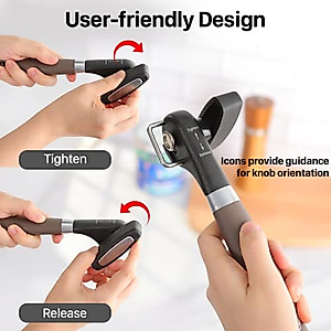 Can Opener Smooth Edge, Side Cut Can Opener Manual with Durable Sharp Blade, Safe Cut Manual Can Opener with Non-Slip Rubber Knob, Side Can Opener with Comfortable Grip Handle