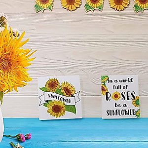 Yookeer 13 Pieces Sunflower Tiered Tray Decor Sunflower Wooden Kitchen Signs Sunflower Gnome Flags Faux Flower Beaded Garland Decor Set My Sunshine Farmhouse Decor for Spring Summer Fall Rustic Decor