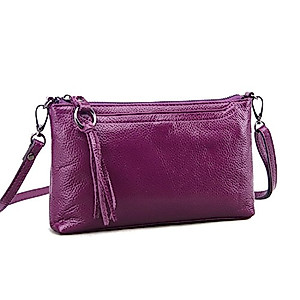 Artwell Women Genuine Leather Crossbody Bag Small Shoulder Bag Zipper Clutch Phone Wallet Purse for Lady (Purple)