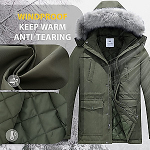 GGleaf Men's Winter Parka Jacket Puffer Jacket Thickened Padded Winter Coat with Fur Hood Army Green S