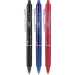 Pilot Frixion Clicker Erasable Gel Pen, Assorted Ink, 3 per Pack (31467), Black/Blue/Red