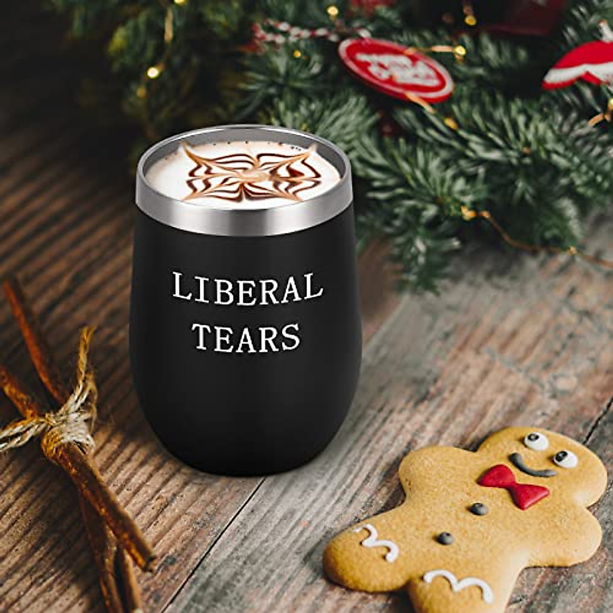 GINGPROUS Liberal Tears Wine Tumbler, Conservative Republican Political Gifts Anti Liberal Merchandise Novelty Republicans Conservatives Christmas Gifts, 12 oz Stainless Steel Wine Tumbler, Black