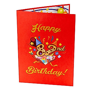 iGifts And Cards Happy 82nd Red Birthday 3D Pop Up Greeting Card – Awesome 82nd Birthday Card For Woman, Man, Happy Eighty Two Birthday Gift For Mom, Dad, Best Wife, Husband Unique Present, 5" X 7"