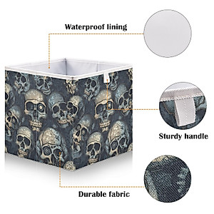 Vnurnrn Fabric Cube Collapsible Storage Cube Gothic Skulls Print, Storage Bins with Support Board, Foldable Basket for Shelf Closet Cabinet 15.75×10.63×6.96 in