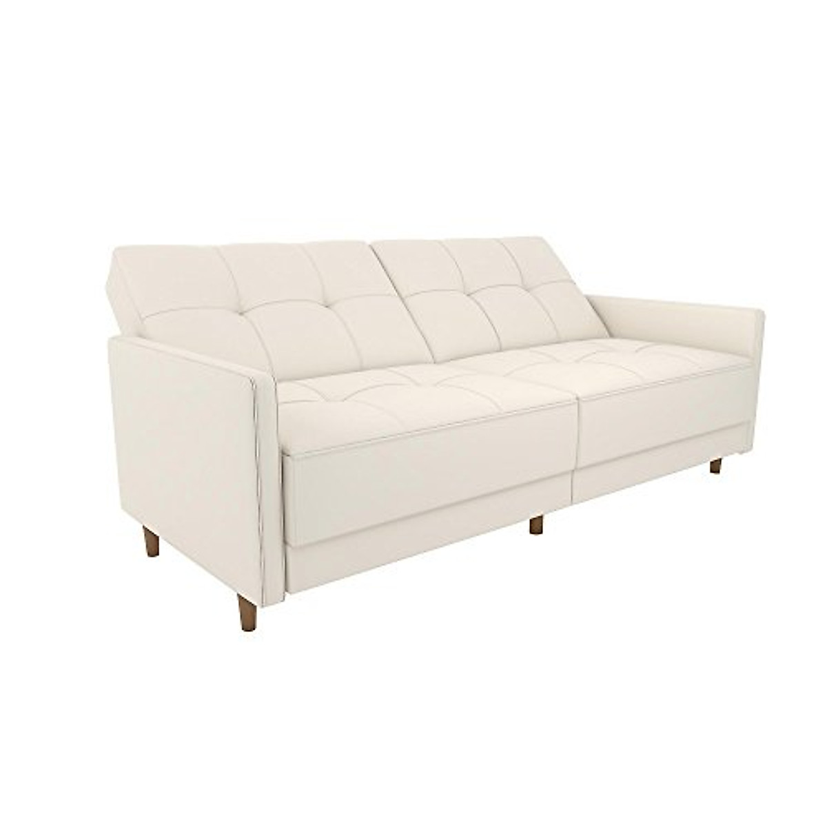 DHP Andora 76 Inch Futon Sofa Bed in Faux Leather, Modern Upholstered Couch Sleeper with Button Tufted Back and Seat, White