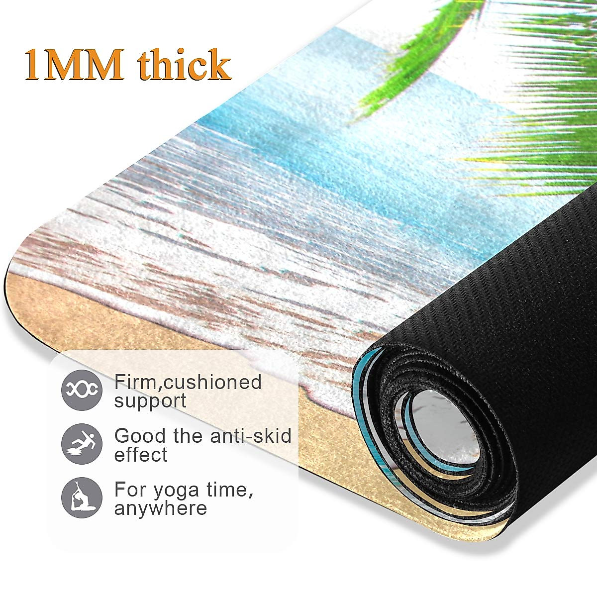 ALAZA Palm Trees Hawaiian Tropical Seashore Beach Yoga Mat Non Slip Fitness Exercise Mat, Workout Mat for Yoga, Pilates and Floor Exercises