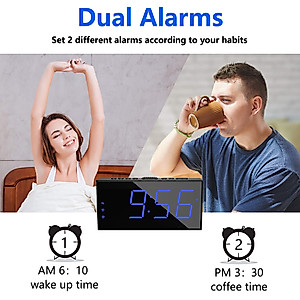 Digital Dual Alarm Clock for Bedroom, Large Display Bedside with Battery Backup, USB Phone Charger, Volume, Dimmer, Easy to Set Loud LED Heavy Sleepers Kid Senior Teen Boy Girl Kitchen