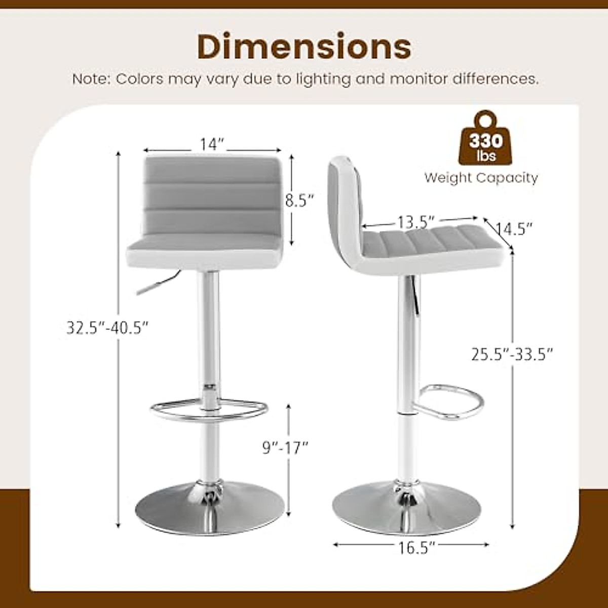COSTWAY Adjustable Bar Stools Set of 4, Modern Swivel PU Leather Bar Chairs with Back, Footrest, Counter Height Upholstered Barstools for Kitchen Island Dining Living Room Bistro Pub Cafe, Grey+White