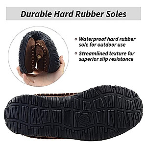 FLYFUPPY Men's Moccasin Slippers Fluffy Lining Microsuede Upper for Indoor/Outdoor Cozy Comfort Brown Size 12