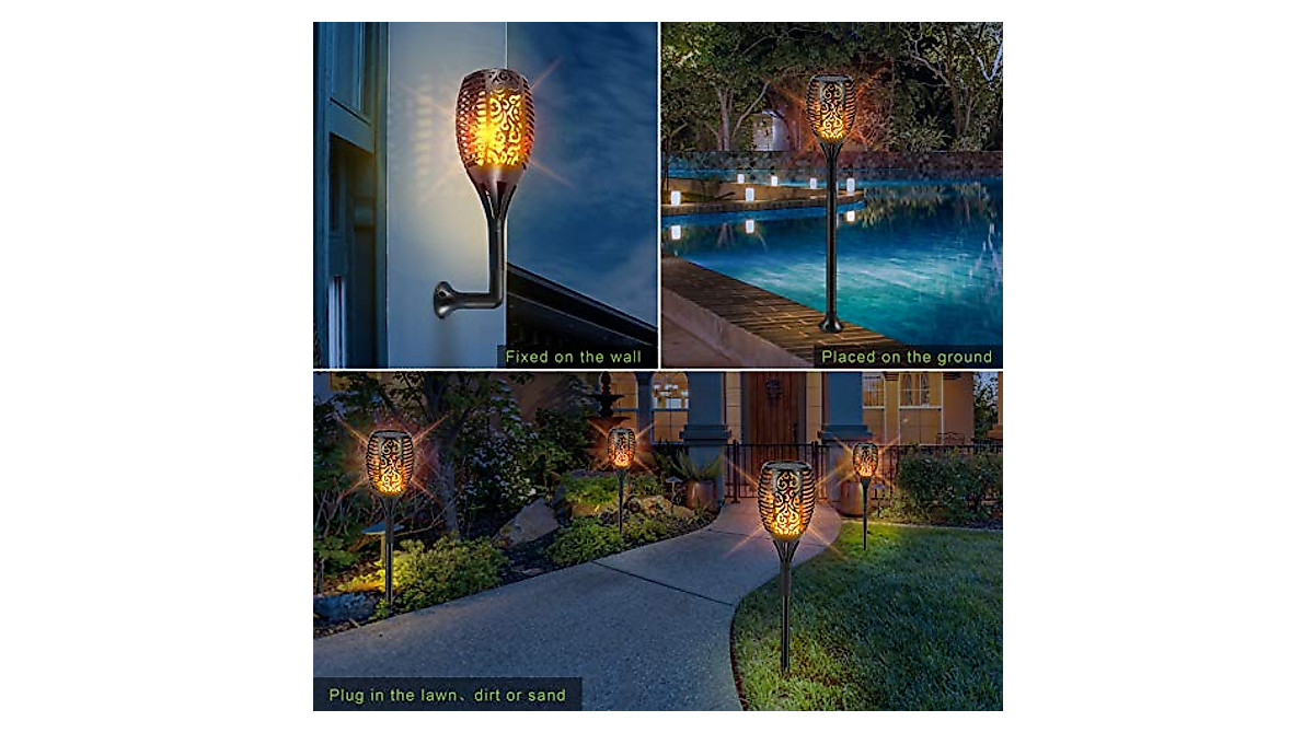 S.Y. Solar Lights Outdoor, 96 LED Solar Torch Light with Dancing ...