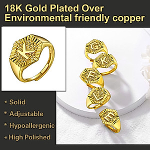 U7 Women Statement Party Ring Copper Based Gold Plated Initial Jewelry Resizable Wedding Band Name Ring with Letter K