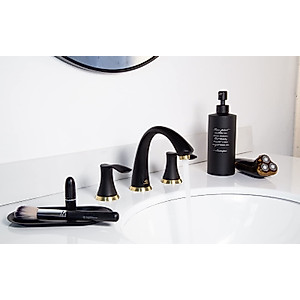 Black and Gold Bathroom Faucet 3 Hole, Lava Odoro 8 inch Widespread Bathroom Faucet 2 Handle Bathroom Sink Faucet Vanity Faucet with Drain Assembly Supply Line, BF405-GB