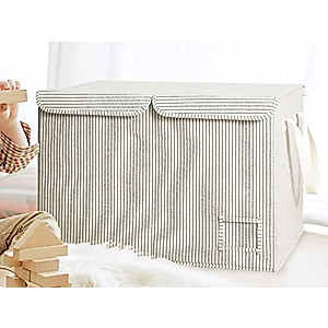 StorageWorks Storage Bin with Flip-Top Lids, Collapsible Storage Box, Gray and White Stripes, 24 ¾"L x 13" W x 16" H