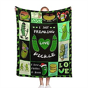 HUGLAZY Cute Pickle Throw Blanket, Plush Sherpa Fleece Novelty Food Blanket Throws for Couch Bed Sofa Travel, 54x70 Funny Blankets for Adults Size Birthday for Girls
