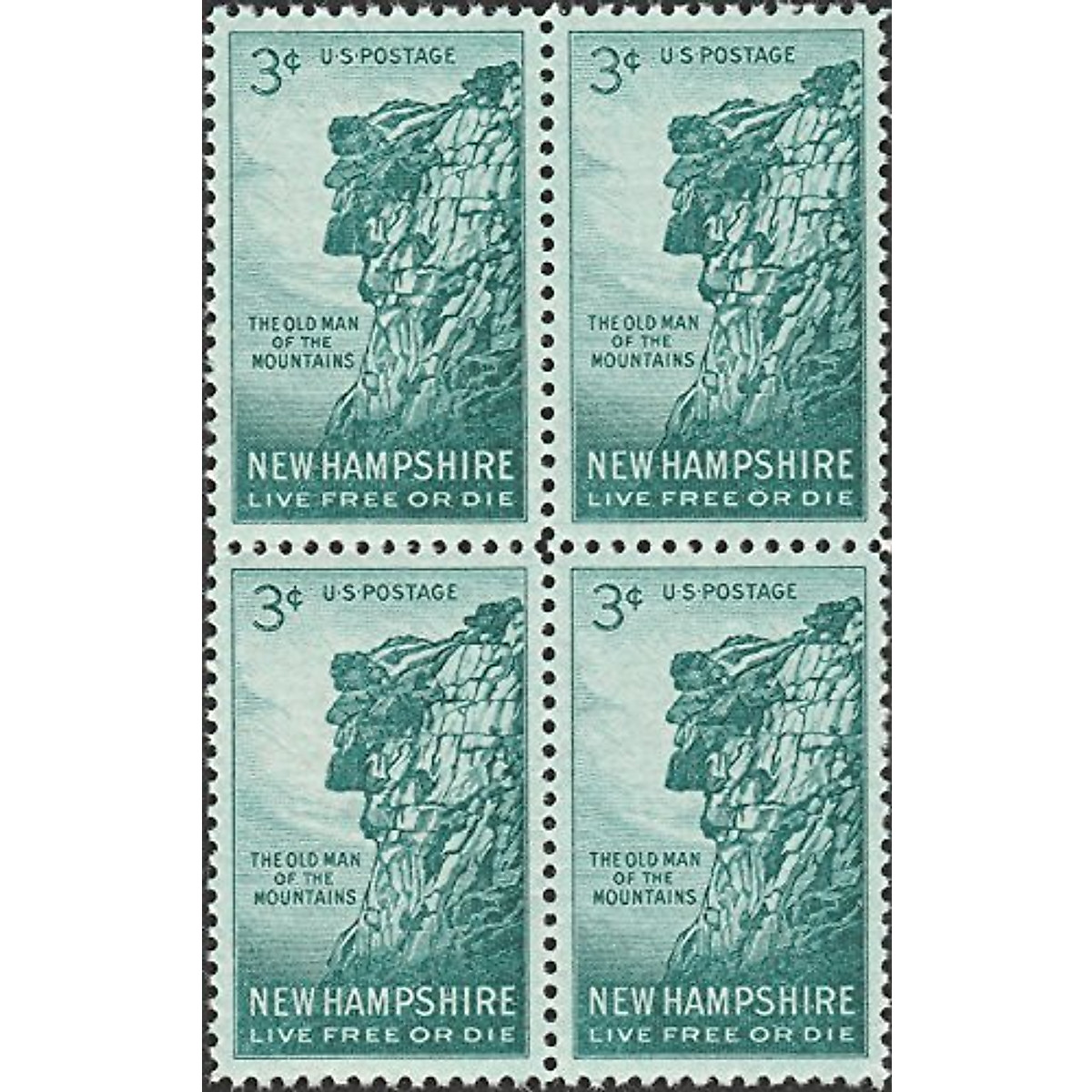 Old Man Of The Mountains New Hampshire Scott #1068 Plate Block of 4 x 3¢ US Postage Stamps