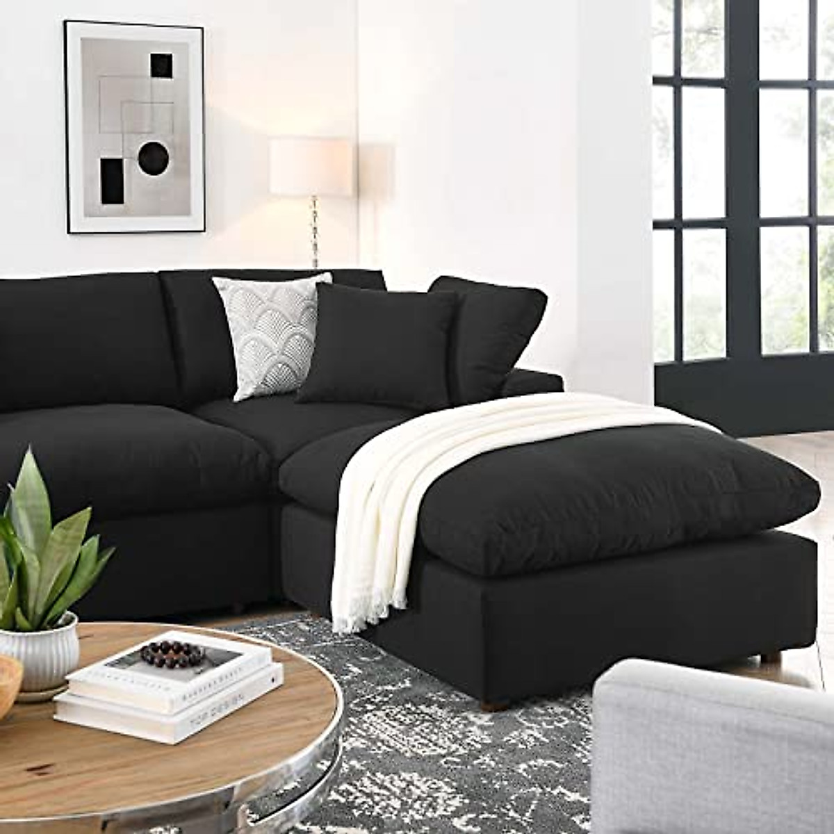 Modway Commix Modular Sofa, U Shaped Reclining Sectional, Black Fabric