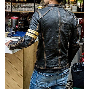 Men's Elite Vintage Cafe Racer Motorcycle Distressed Leather Jacket (XL), Black, A58