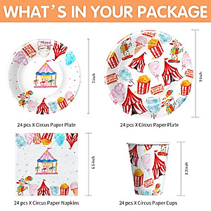 HIPVVILD Circus Theme Party Decorations Tableware, Carnival Party Supplies, Plate, Cup, Napkin, Tablecloth, Cutlery, Straw, Circus Carnival Theme Party Decorations For Birthday Baby Shower | Serve 24