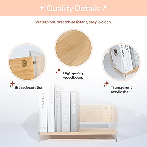 KAOTGOT Wood Desktop Bookshelf Organizer, Wood Combined with Acrylic Corrugated Bookshelf, Small Bookshelf for Small Spaces, Display Bookcase Book Rack for Home, Office