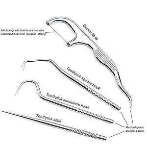 Toothpicks Pocket Set, Dental Floss Picks Kit Reusable, Stainless Steel Teeth Cleaning Tools, Flossers for Adults, Tooth Picker Oral Hygiene Travel (2 Set)