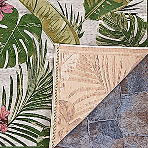 Couristan Dolce Flowering Fern Ivory-Hunter Green Indoor/Outdoor Area Rug, 5'3" x 7'6"