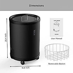 ADT 110V Indoor Outdoor Barrel Party Cooler Fridge 32 quart Single Zone Refrigerated Beverage Cooler With Wheels Suit for Ball Games Bars Party Travel