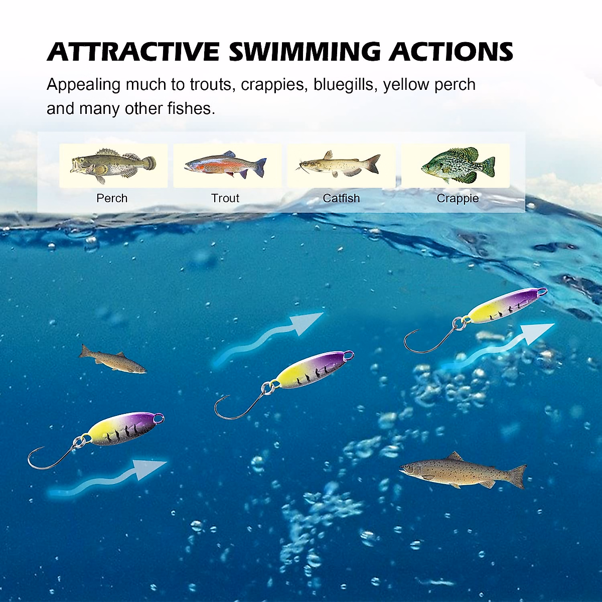 Goture Fishing Spoons Lures,Metal Spoon Trout Lures,Mini Fishing Jigs, Long Distance Casting Fishing Lures for Trout Bass Crappie Pike Saltwater Freshwater, Jigging Spoons with Fishing Tackle Box