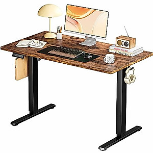Sweetcrispy Standing Desk, Stand Up Desk, Electric Standing Desk with Splice Board, 31 x 24in Ergonomic Height Adjustable Desk Sit to Stand Desk, Computer Workstation Home Office Desk-Rustic Brown
