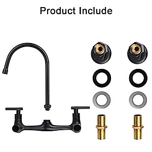 RWUSNX Commercial Wall Mount Kitchen Faucet with 8" Gooseneck Swivel Spout, 8 Inch Center Commercial Sink Faucet for Backsplash Mount Restaurant Kitchen Chrome Finish