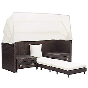 FAMIROSA Extendable 3-Seater Sofa Bed with Roof Poly Rattan Brown