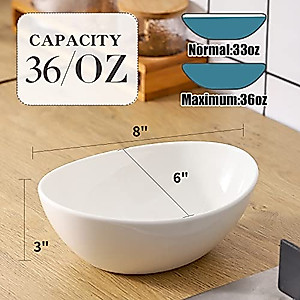 Hasense Porcelain Serving Bowls, Large Serving Dishes for Holiday,36 Ounce White Salad Bowls, Side Dishes Pasta Popcorn Microwave & Dishwasher Safe Dinner Parties, Set of 4