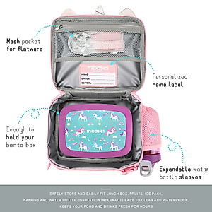 mibasies Unicorn Lunch Bag Kids Insulated Lunch Box for Girls with Water Bottle Holder and Shoulder Strap (Leather Pink)