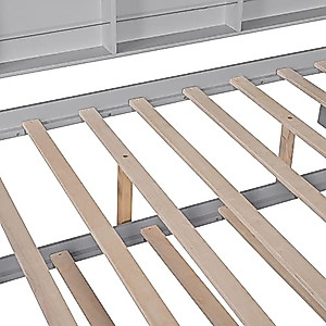 YOPTO Full Size House Bed with Trundle,Pine Wood Playhouse Bed Frame W/Storage Shelf,Front and Rear Guardrails,No Box Spring Needed,Easy Assembly,for Kids,Boys,Girls