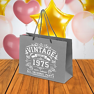 50th Birthday Gift Bags - Grey Paper with Rope Handles - Recycled Eco Friendly Gift Bag - Original Parts 1973 - Medium