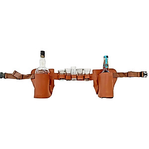 Liquor Holster - Liquor Belt - Shot Holder - Version 2.0 Holds 5 Shot Glasses And 2 Bottles (Brown)