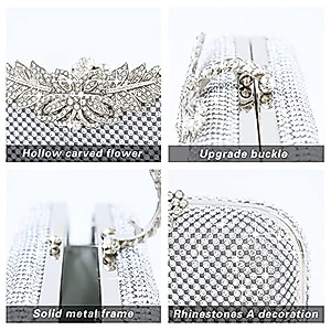 topfive Silver Clutch Purses for Women Evening Bag Rhinestones Clutch Crystal Purse Party Bag with Flora Clasp Wedding Prom