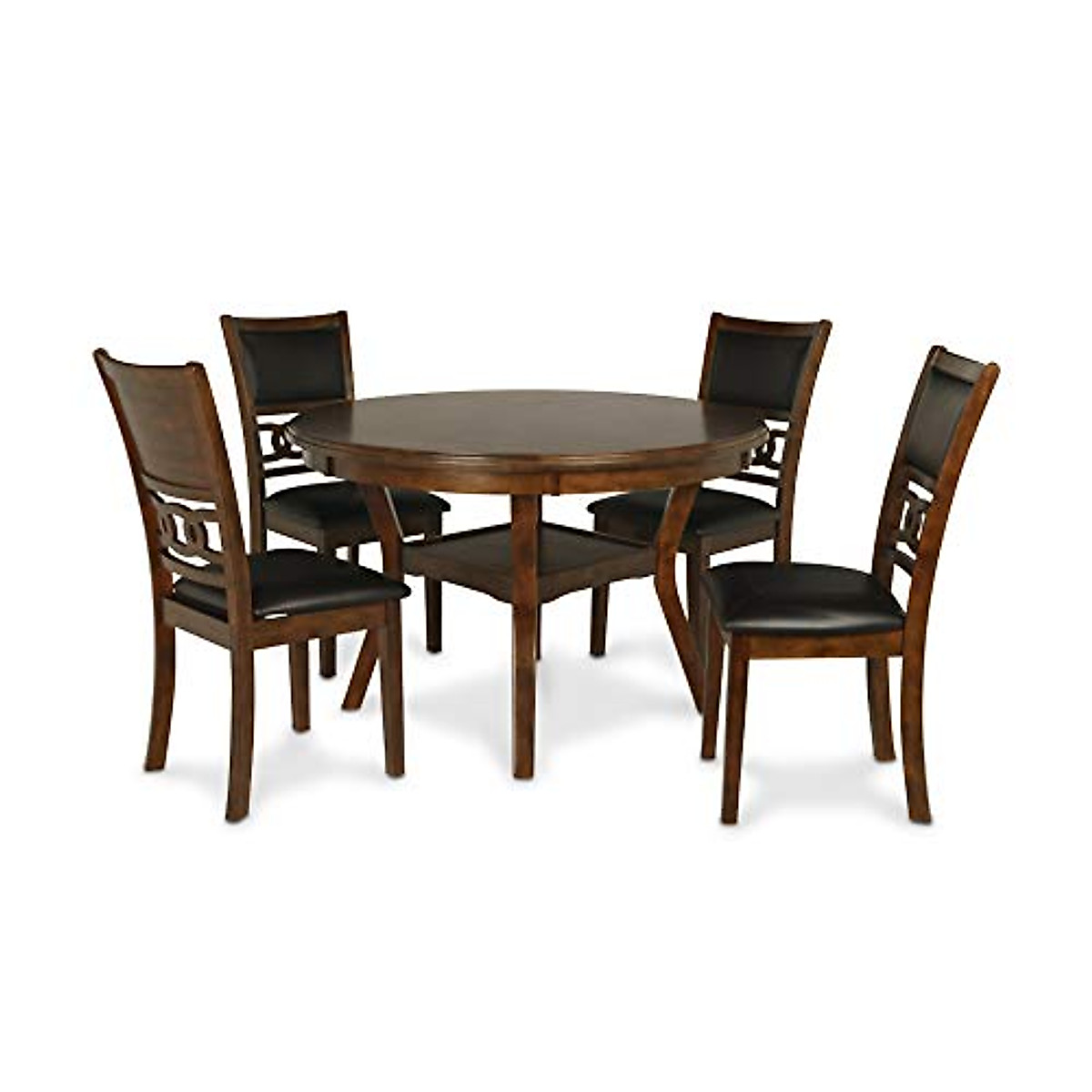 New Classic Furniture Gia 5-Piece Round Dining Set with 1 Dining Table and 4 Chairs, 47-Inch, Brown