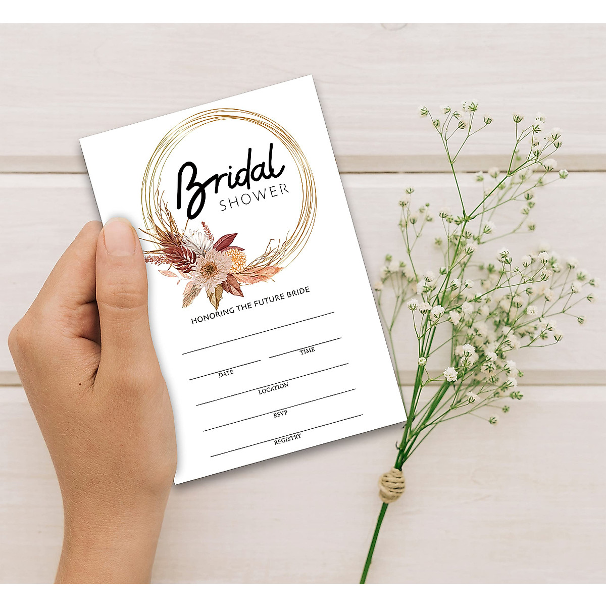 Pampas Grass Bridal Shower Invitations with Envelopes, 25 Pcs Boho Tropical Desert Blank Fill-in Invites for Wedding Reception, Engagement Party, Bachelorette Party(15)