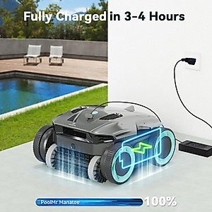 Cordless Robotic Pool Cleaner - Automatic Pool Vacuum Robot with Wall Climbing - 120 Mins Runtime, Quad-Motor Powerful Suction, Self-Parking, for In Ground Pool Up to 1500 sq. ft, Black