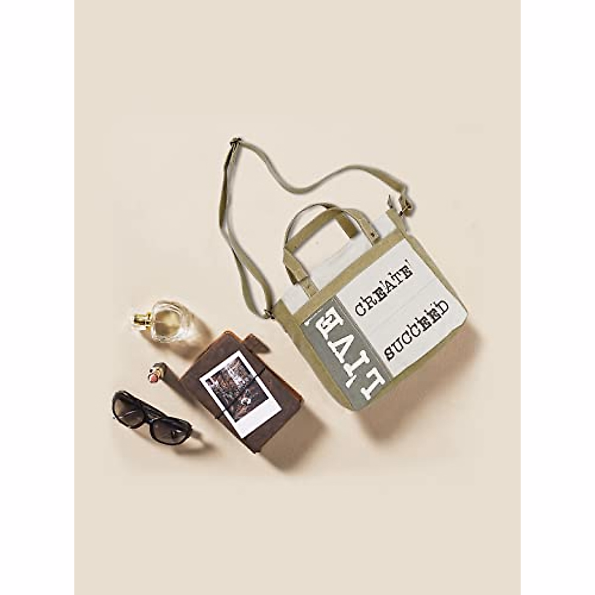 Mona B. Vintage Recycled Upcycled Canvas Life Is Short with Vegan Leather Trim (Tote)