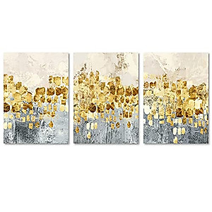 Vlejoy Abstract Gold and Gray Wall Art Foil Canvas Artwork for Living Room Poster Luxury Painting Bedroom 20x28inchx3 Frameless