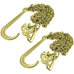BLACKHORSE-RACING Grade 70 5/16 Inch x 10 Feets Transport Tow Chain J Hook Long Shank w/R T J Grab Hook Yellow Zinc - 3,700 lbs. Safe Working Load
