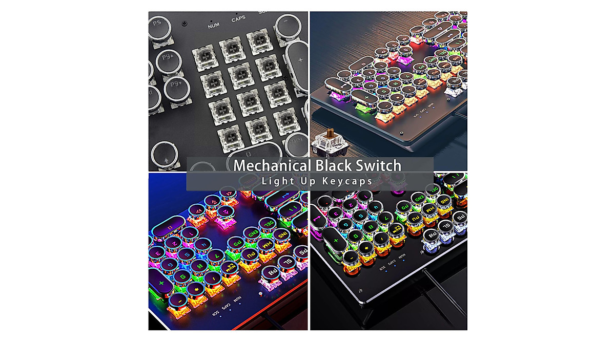 Basaltech Keyboard Wired, Typewriter Style Mechanical Keyboard with LED ...