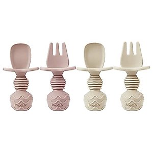 PandaEar 4 Pack Silicone Baby Spoons Forks Feeding Set, Toddler Utensils Baby Led Weaning Supplies, First Stage Baby Spoon Self Feeding 6 Months Old Baby Essentials