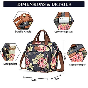 LOKASS Lunch Bag Convertible 3 in 1 Lunch Box Insulated Lunch Backpack Tote Cooler Box Large Capacity Food&Drink Container with Detachable Strap for Women office Beach (Peony)